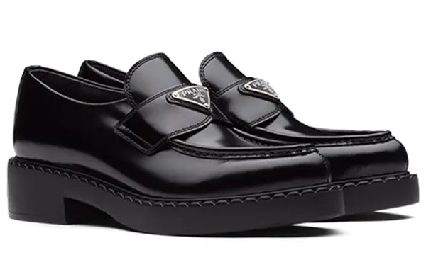 Prada Brushed Leather Pointy Monolith Loafers
