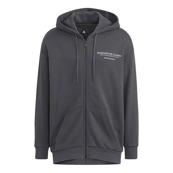 Adidas Alphabet Printing Pattern Drawstring Pullover Hooded Long Sleeves Jacket Gray
