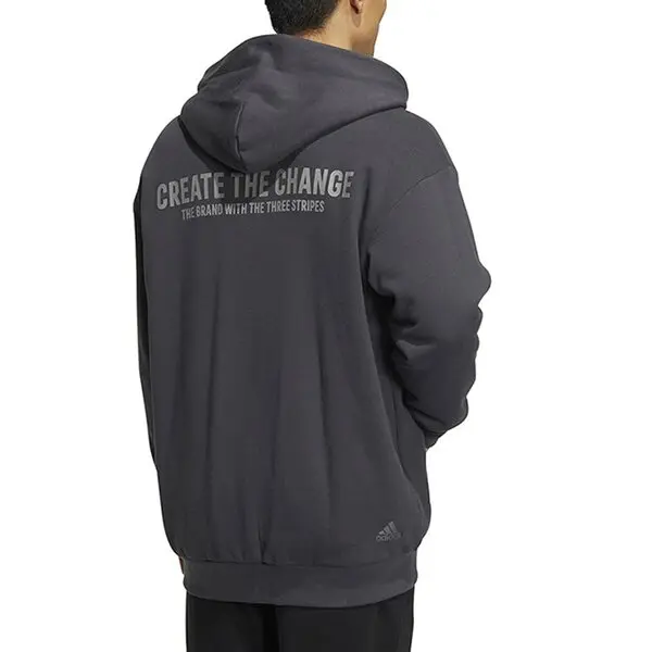 Adidas Alphabet Printing Pattern Drawstring Pullover Hooded Long Sleeves Jacket Gray