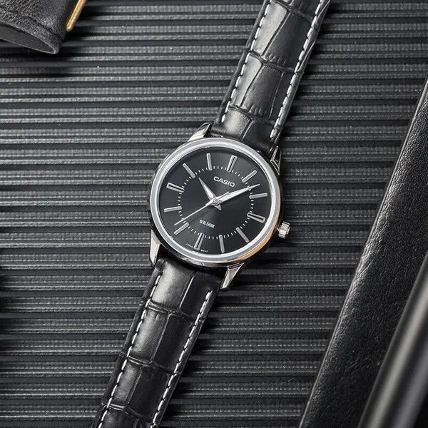 Casio Analog Quartz Watch With Leather Strap - Black