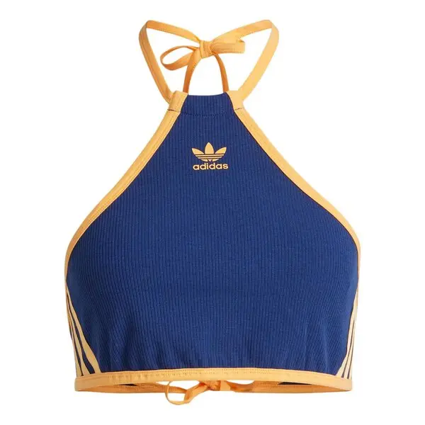 Adidas Originals Ribbed Halter Long Sleeve Top - Dark Blue