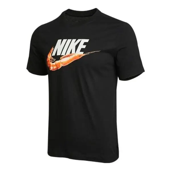 Nike Nsw Tee 1 Food Shrimp Large Logo Printing Sports Short Sleeve Black T-shirt - Default Color