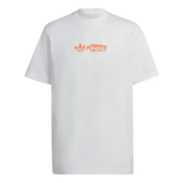 Adidas Originals Geometry Pattern Printing Logo Round Neck Short Sleeve White - Multi-color