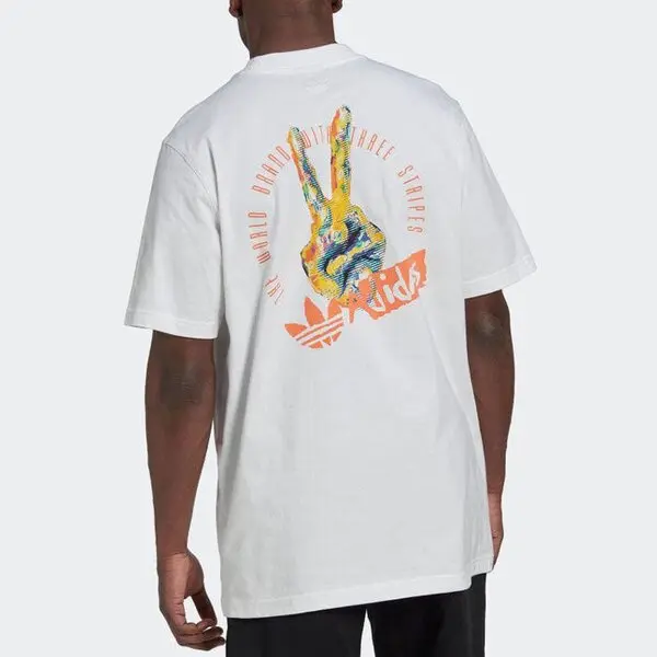 Adidas Originals Geometry Pattern Printing Logo Round Neck Short Sleeve White