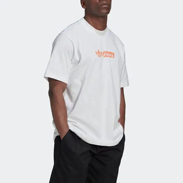 Adidas Originals Geometry Pattern Printing Logo Round Neck Short Sleeve White