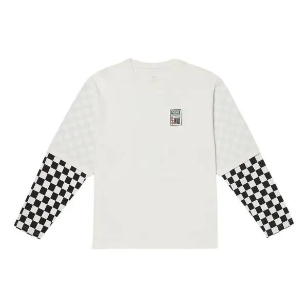 VANS Spaced Out Logo Checker Pearl Long Sleeve T-shirt 'white Black - White/black