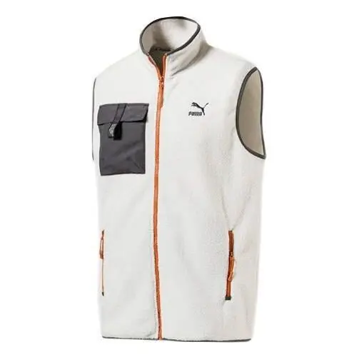 PUMA Xtg Trail Fleece Full Zip Pocket Vest - White/black/orange
