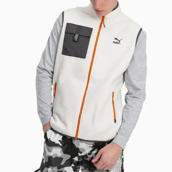 PUMA Xtg Trail Fleece Full Zip Pocket Vest - White/black/orange