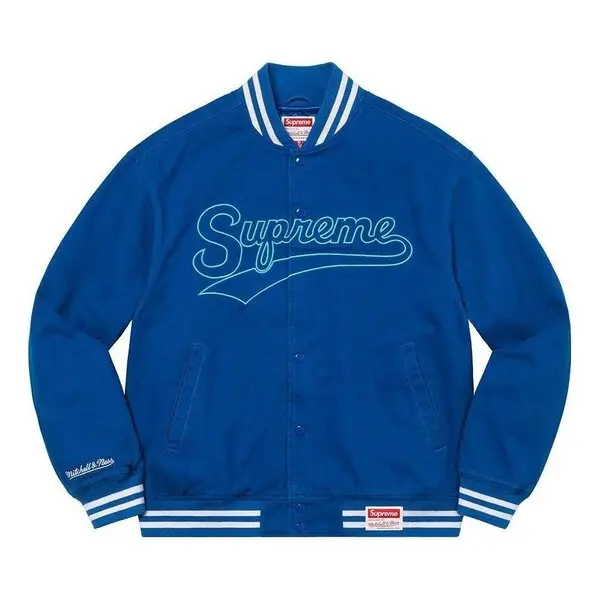 Supreme X Mitchell & Ness Doughboy Twill Varsity Jacket - Blue/white