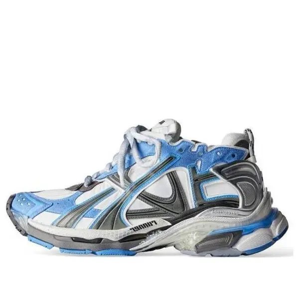 Balenciaga Runner Sneakers In Blue And Grey Nylon And Suede-like Fabric - Grey/white/black