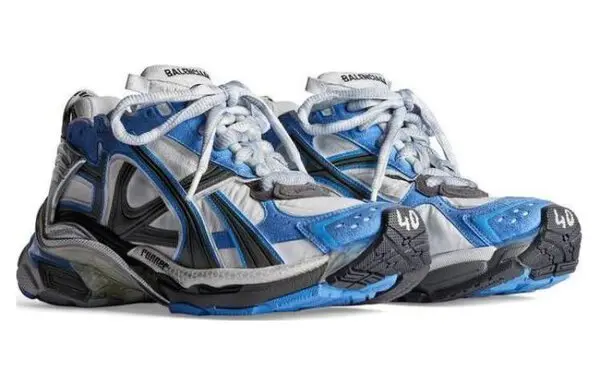 Balenciaga Runner Sneakers In Blue And Grey Nylon And Suede-like Fabric - Grey/white/black