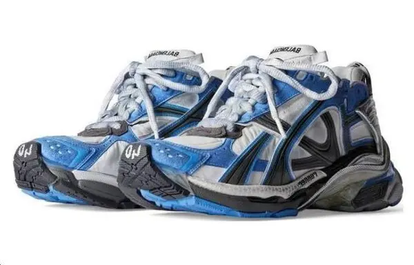 Balenciaga Runner Sneakers In Blue And Grey Nylon And Suede-like Fabric - Grey/white/black