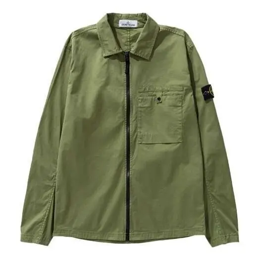 Stone Island Supima Cotton Zip-up Shirt Jacket - Olive Green