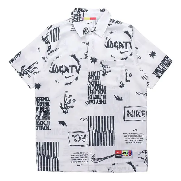 Nike Woven Soccer/football Athleisure Casual Sports Printing Lapel Shirt - White