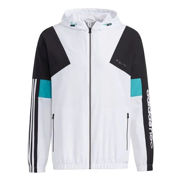 Adidas Neo Logo Embroidered Contrasting Sports Jacket - White