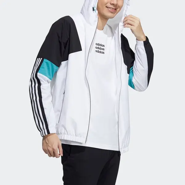 Adidas Neo Logo Embroidered Contrasting Sports Jacket - White