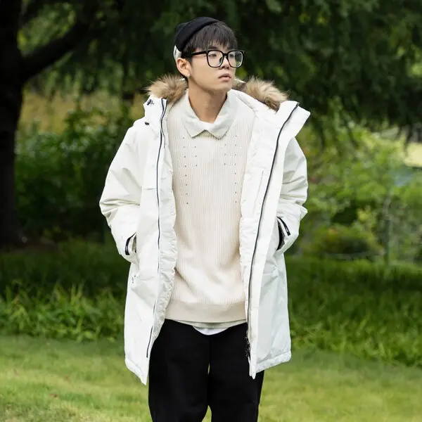 NEW BALANCE Long Puff Down Jacket With Fur Hood