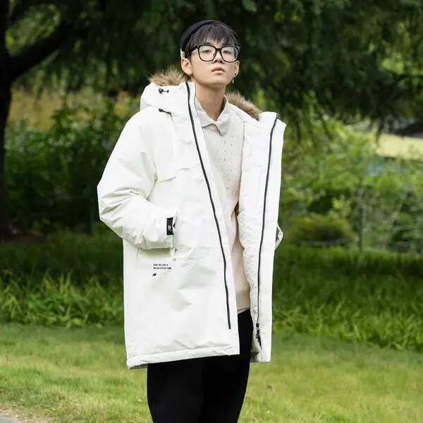 NEW BALANCE Long Puff Down Jacket With Fur Hood