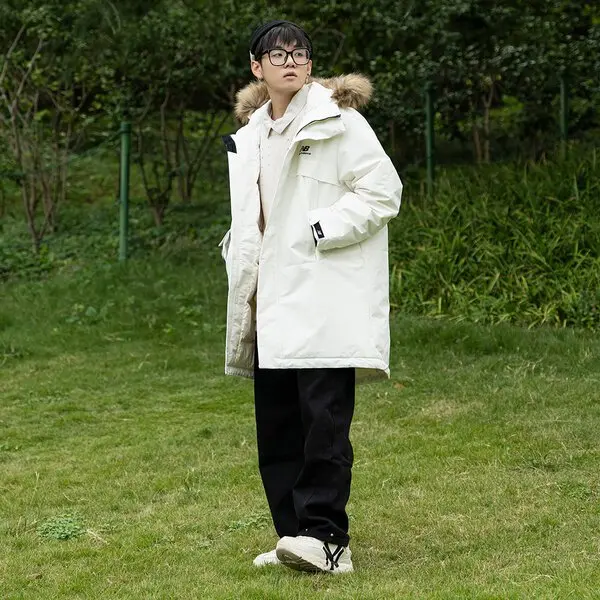 NEW BALANCE Long Puff Down Jacket With Fur Hood