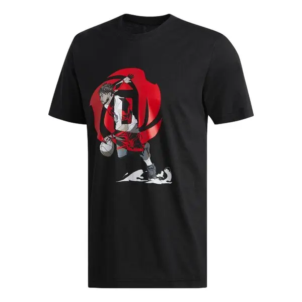 Adidas Casual Sports Printing Round Neck Pullover Short Sleeve Black T-shirt - Multi-color