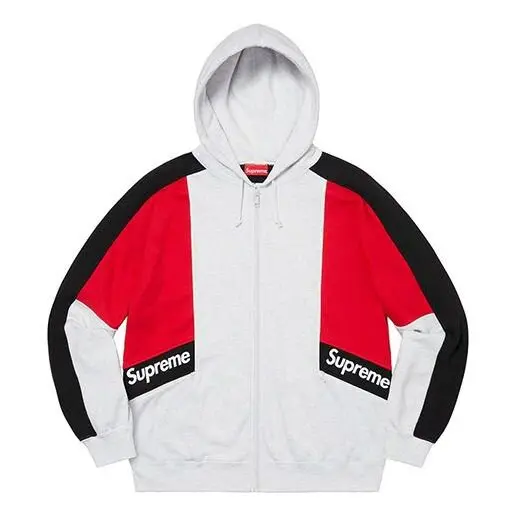 Supreme Color Blocked Zip Up Hooded Sweatshirt - Light Grey