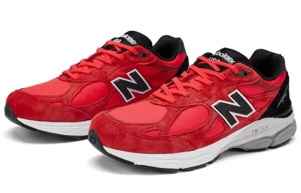 NEW BALANCE 990v3 Made In Usa Suede Sneakers - Red/black/gray