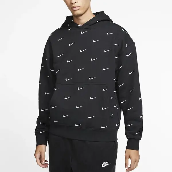 Nike All Over Swoosh Logo Hoodie - Black