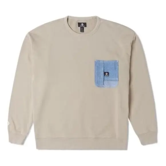 CONVERSE Denim Patchwork Crew Sweatshirt - Beach Stone