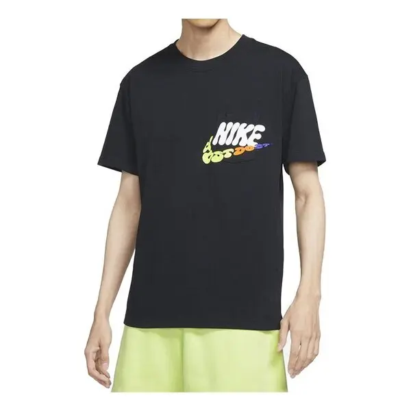 Nike Pocket Logo Printing Sports Round Neck Short Sleeve - Black