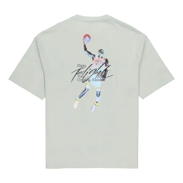 JORDAN Back Character Alphabet Printing Casual Round Neck Short Sleeve Water Blue T-shirt - Multi-color