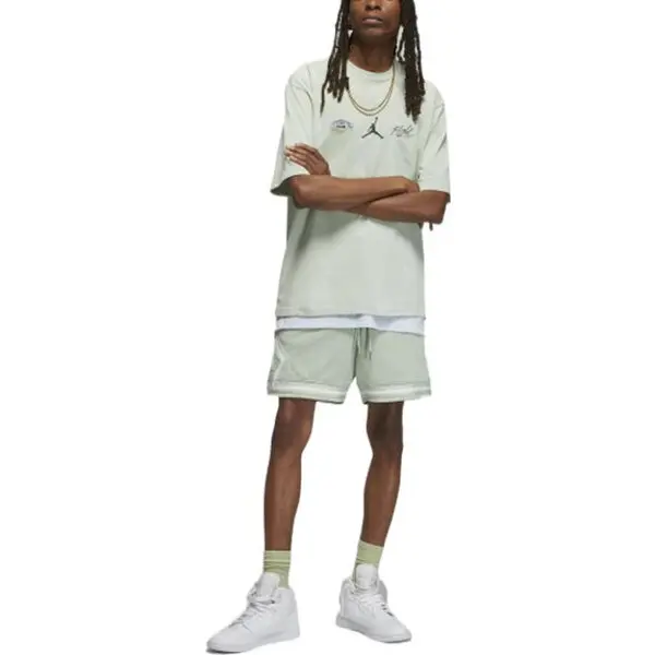 JORDAN Back Character Alphabet Printing Casual Round Neck Short Sleeve Water Blue T-shirt - Multi-color