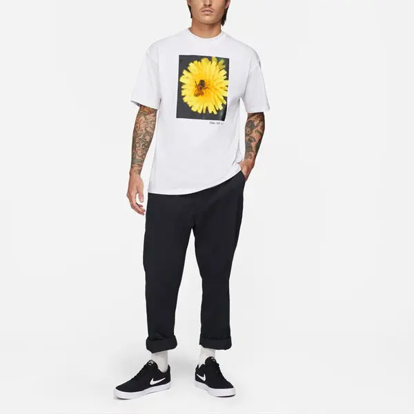 Nike Skateboard Sports Casual Daisy Print Crew-neck Short Sleeve - White