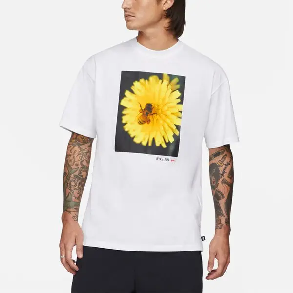 Nike Skateboard Sports Casual Daisy Print Crew-neck Short Sleeve - White