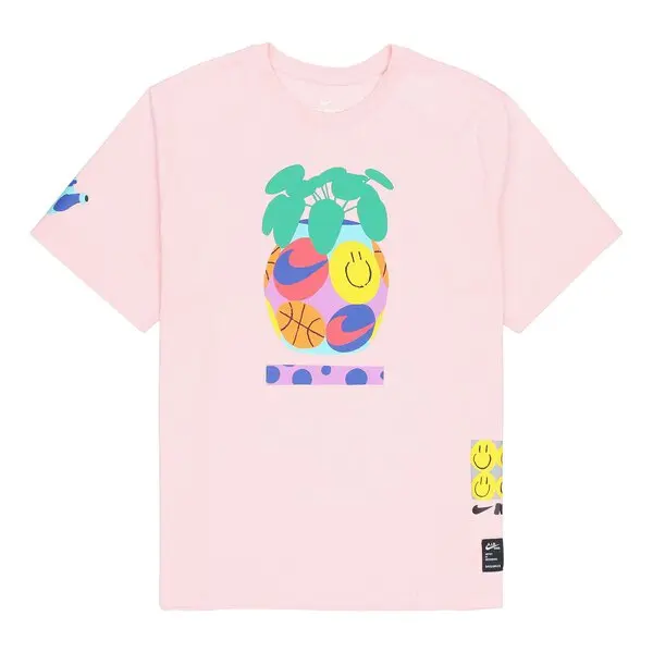 Nike Smiling Face Printing Athleisure Casual Sports Round Neck Short Sleeve Pink Red T-shirt - Multi-color
