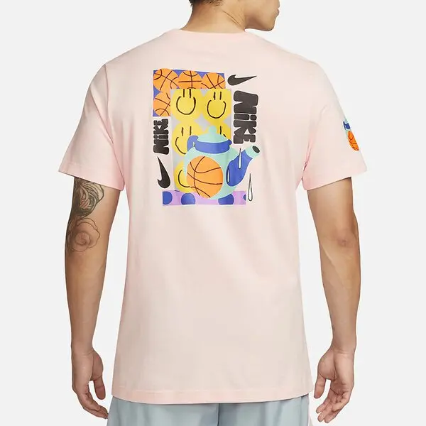 Nike Smiling Face Printing Athleisure Casual Sports Round Neck Short Sleeve Pink Red T-shirt - Multi-color