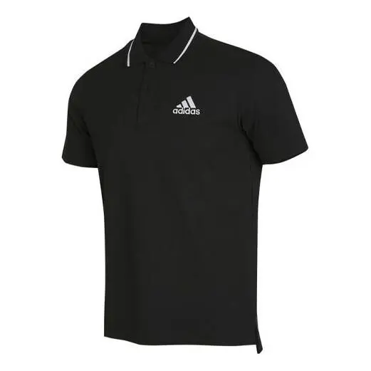 Adidas Sl Pq Ps Logo Athleisure Casual Sports Short Sleeve Polo Shirt - Black