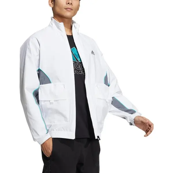 Adidas Logo Printing Pattern Splicing Stand Collar Zipper Jacket