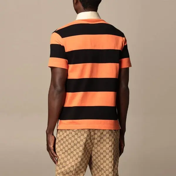 Gucci Ss21 Striped Cotton Polo With Patch 'orange Black