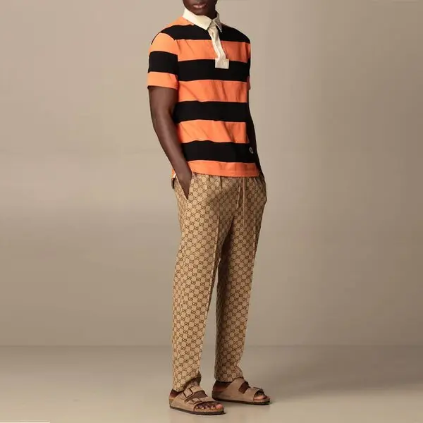 Gucci Ss21 Striped Cotton Polo With Patch 'orange Black