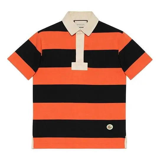 Gucci Ss21 Striped Cotton Polo With Patch 'orange Black