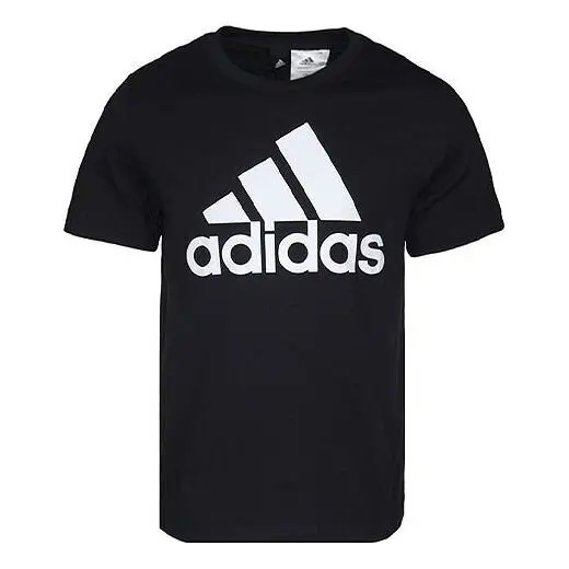 Adidas Logo Printing Sports Round Neck Short Sleeve - Black