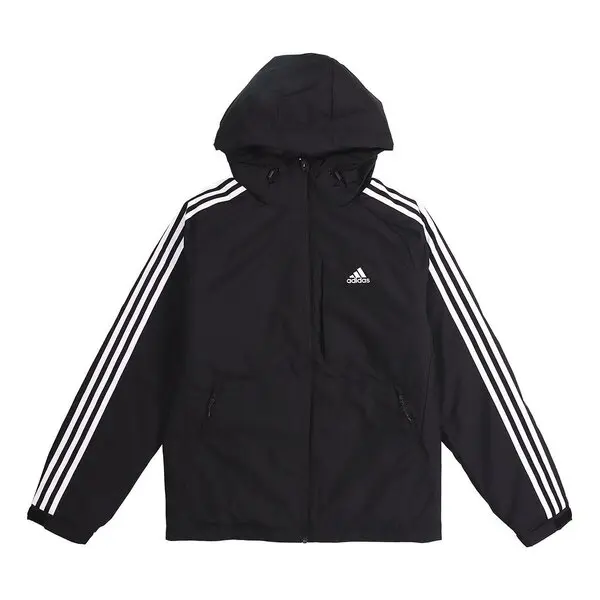 Adidas 3st Down Jkt Logo Printing Side Stripe Sports Stay Warm Hooded Down Jacket - Black