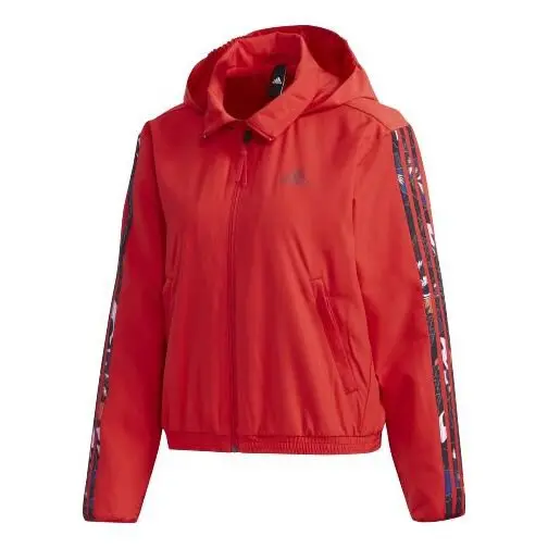 Adidas Floral Logo Hooded Jacket - Red