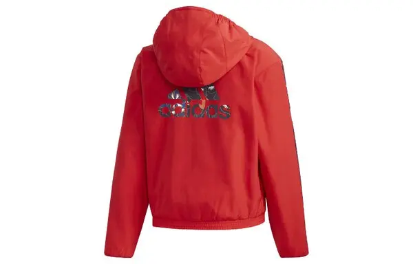 Adidas Floral Logo Hooded Jacket - Red