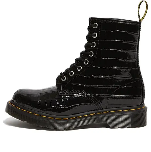 Dr. Martens 1460 Patent Leather Crocodile Print Lace Up Boots - Black