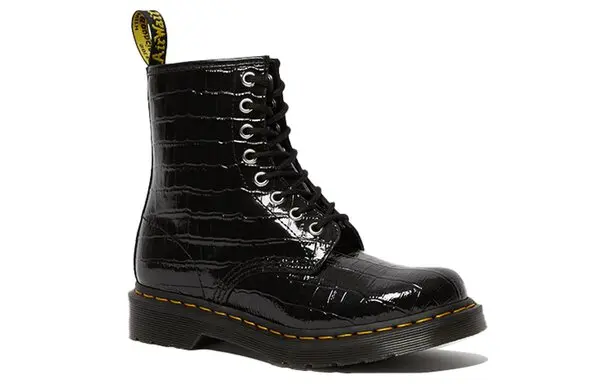 Dr. Martens 1460 Patent Leather Crocodile Print Lace Up Boots - Black