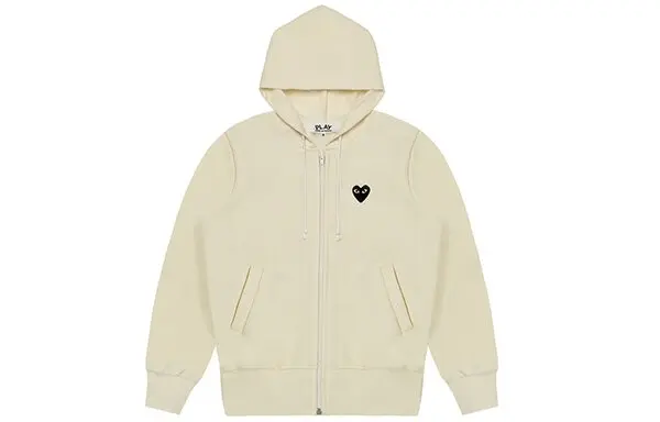 Play Comme Des Garcon Zip Hoodie With Black Heart - Beige