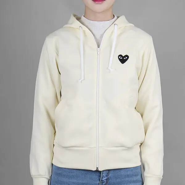 Play Comme Des Garcon Zip Hoodie With Black Heart - Beige
