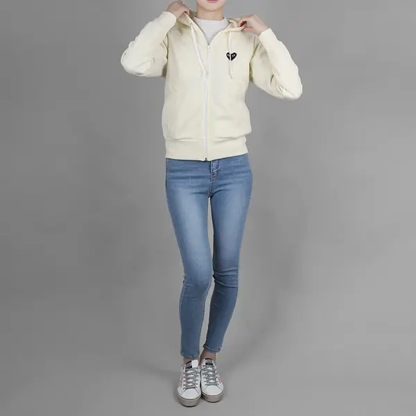 Play Comme Des Garcon Zip Hoodie With Black Heart - Beige