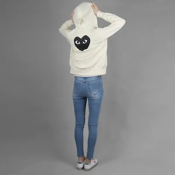 Play Comme Des Garcon Zip Hoodie With Black Heart - Beige